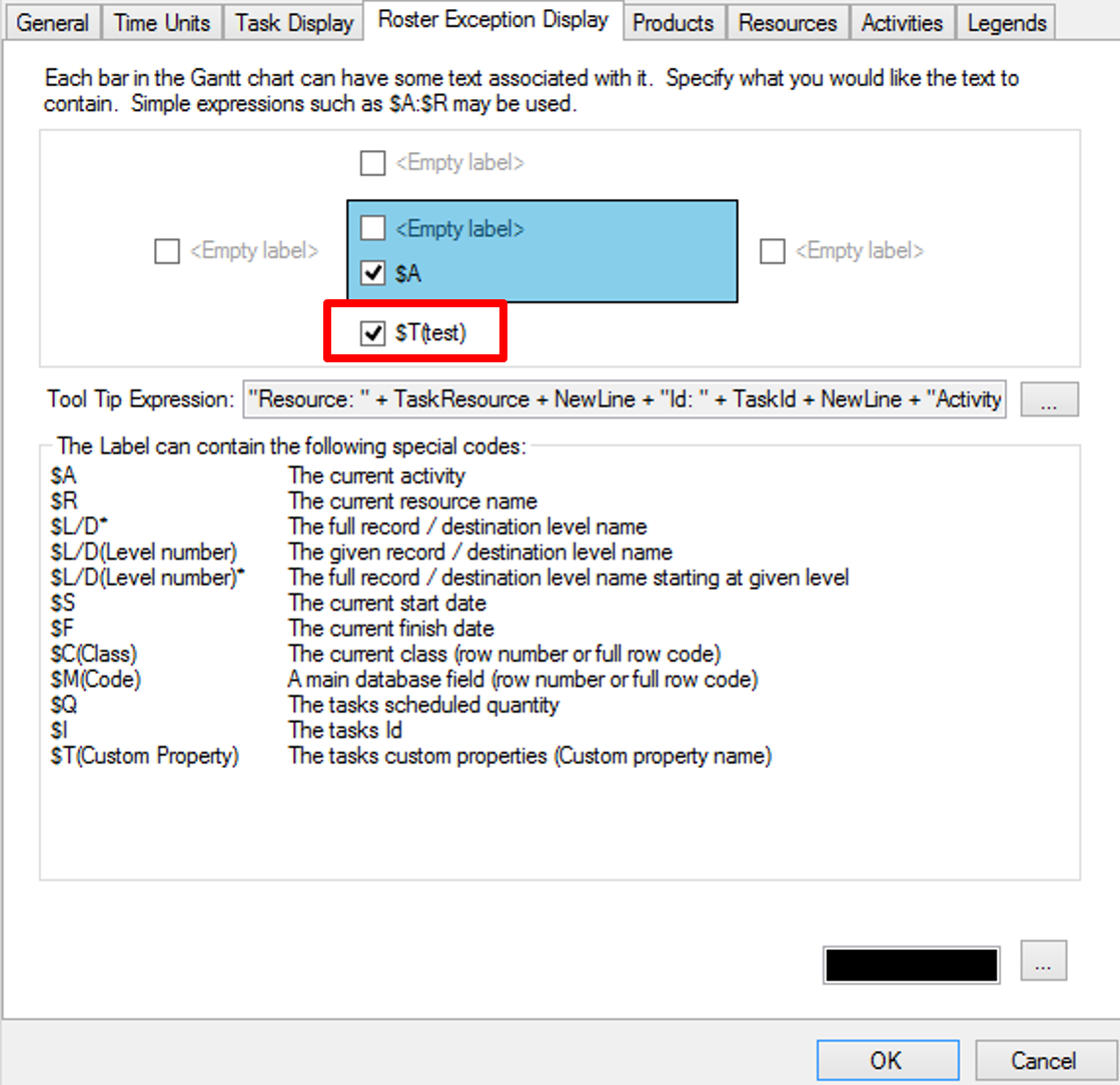 How do I create a label for my Roster Exception on the Gantt chart in XACT?