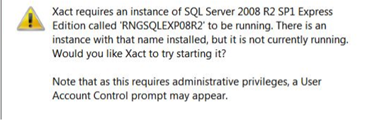 XACT Workgroup Server SQL Server Service isn't running