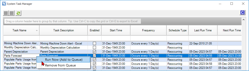 In AMT, how do I recalculate a parts forecast?