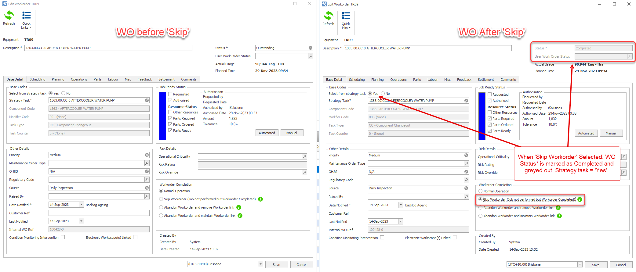 What is the expected behaviour of different Work Order Completion ...
