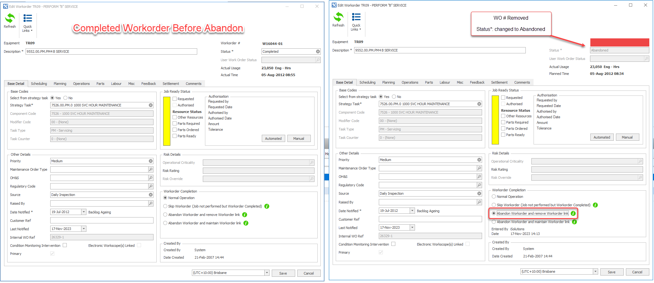 What is the expected behaviour of different Work Order Completion ...
