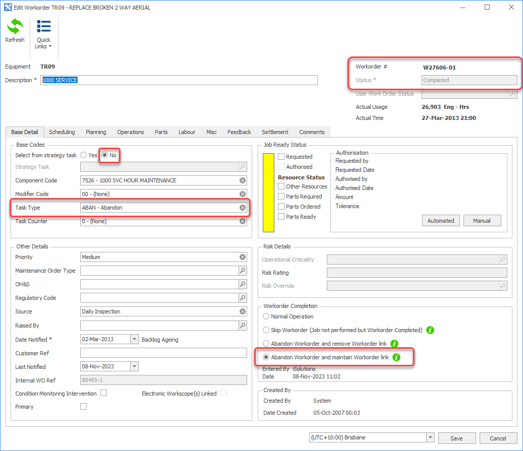 What is the expected behaviour of different Work Order Completion ...